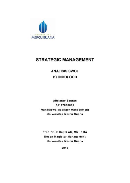 Analisis SWOT and Matrix Space PT Indofood | PPT