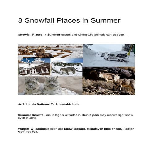 8 Snowfall Places in Summer occurs and where wild animals can be seen ...