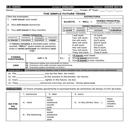 8th grade-the-simple-future-tense-one-day | PDF