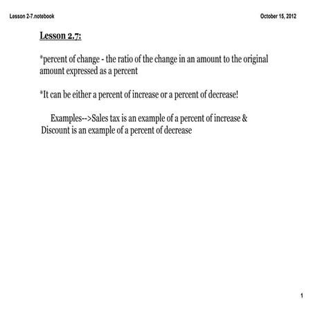 Percent Change Day 1: Definition of percent change | PPTX