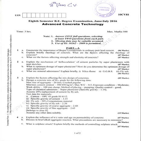 8th Semester (July-2016) Civil Engineering Question Paper | PDF | Civil ...