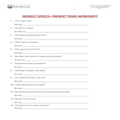 8th grade indirect speech handout | PDF