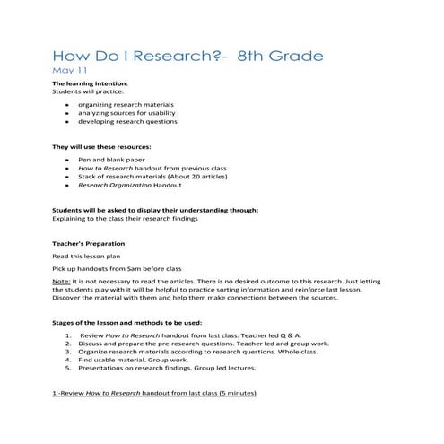 Research Activity Lesson Plan | DOCX