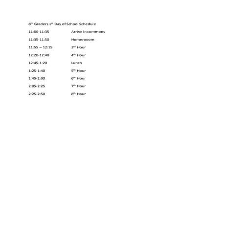 8th graders 1st day of school schedule | DOCX