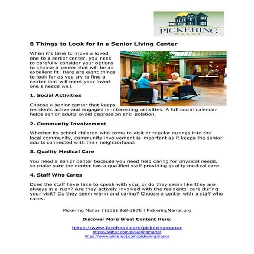 8 Things to Look for in a Senior Living Center | PDF