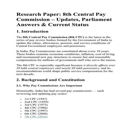 8th Central Pay Commission – Updates, Parliament Answers & Current ...