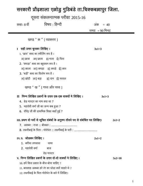 8 th standard question paper | PPT