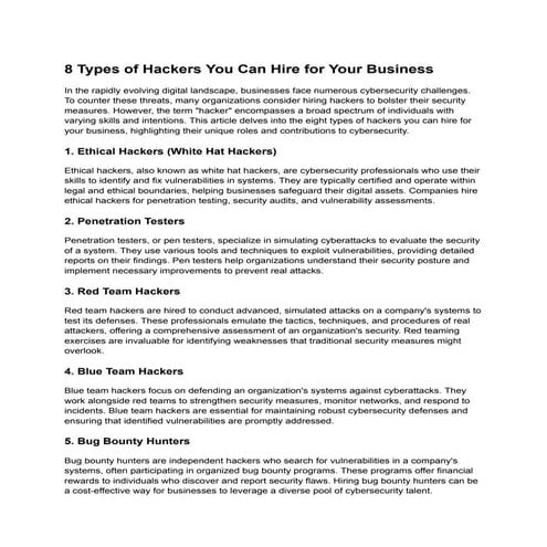 8 Types of Hackers You Can Hire for Your Business | PDF