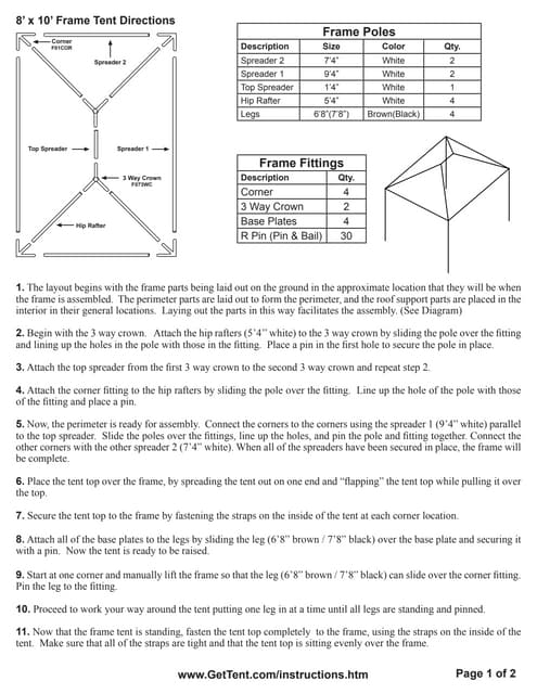 10 x 10 Frame Tent Installation Instructions | PDF