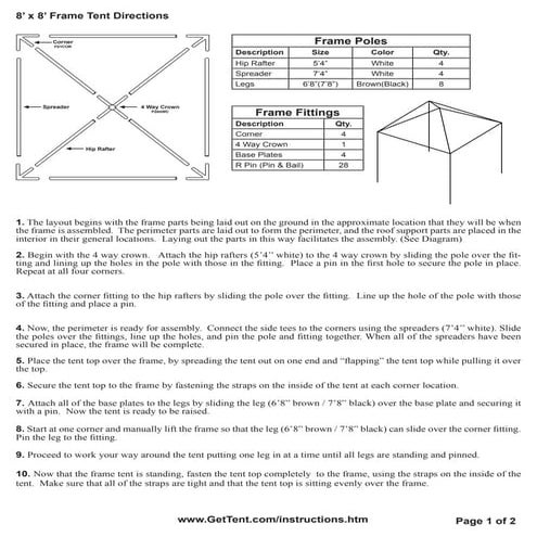 8 x 8 Frame Tent Setup Directions | PDF