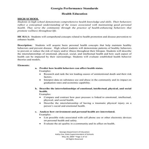 Georgia Health Education Standards | PDF