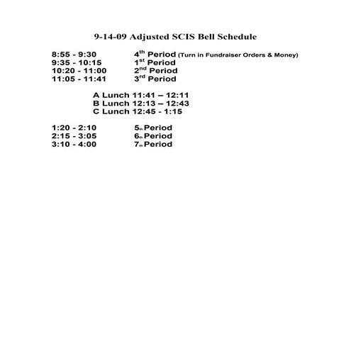 9 14 09 Revised Bell Schedule | PDF