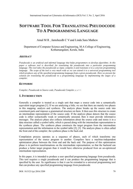 Software Tool For Translating Pseudocode To A Programming Language Pdf 2257