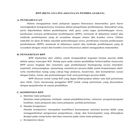 Contoh Rencana Pelaksanaan Pembelajaran (RPP) | PDF