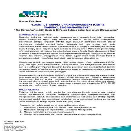 Training 'LOGISTICS, SUPPLY CHAIN MANAGEMENT & WAREHOUSING" | PDF