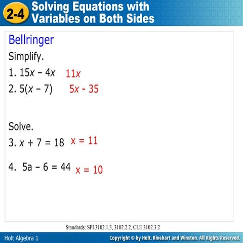 Algebra 1. 9.1 Solving equations review | PPT | Physics | Science