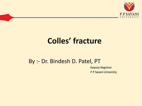 Distal End Radius Fractures - Colles, Smiths & Bartons | PPTX