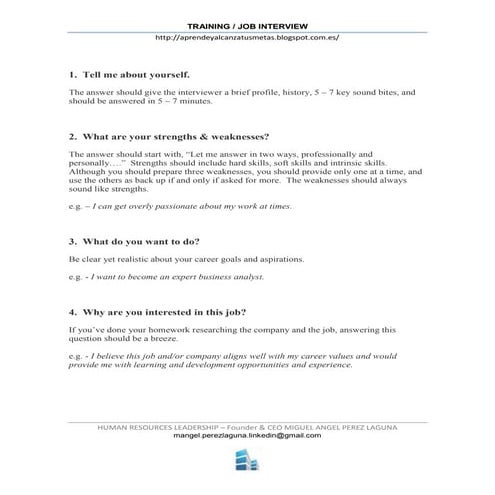 9 preguntas y respuestas imprescindibles en una entrevista en ingles | PDF