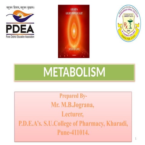 Metabolism chapter ppt as belong to biochemistry subject of D Pharmacy ...
