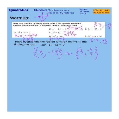 9 4 solving quadratics by factoring | PDF