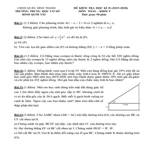 Đề Thi HK2 Toán 9 - THCS Bình Quới Tây | PDF
