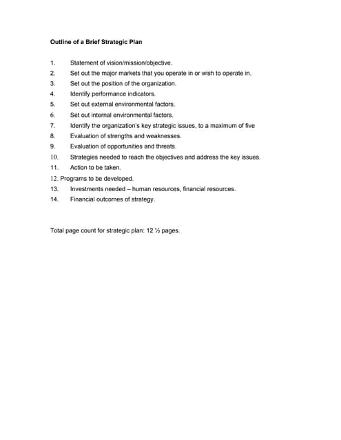 Outline for a business plan (revised) | PDF