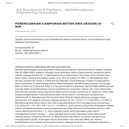 9 perencanaan campuran beton (mix design) di bali | PDF