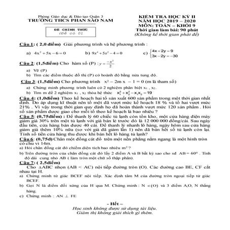 Đề Thi HK2 Toán 9 - THCS Phan Sào Nam | DOCX