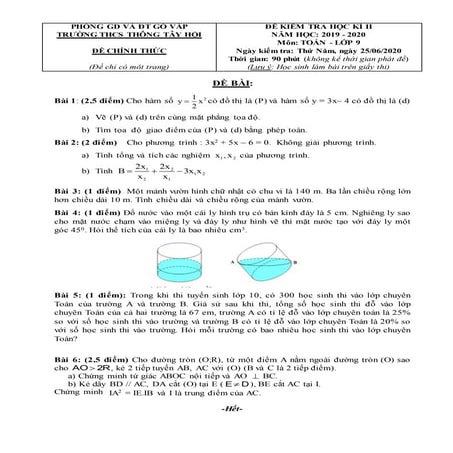 Đề Thi HK2 Toán 9 - THCS Thông Tây Hội | PDF