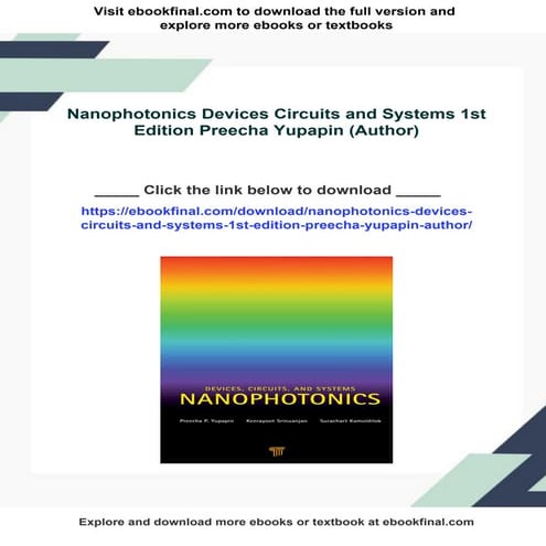 Nanophotonics Devices Circuits and Systems 1st Edition Preecha Yupapin ...