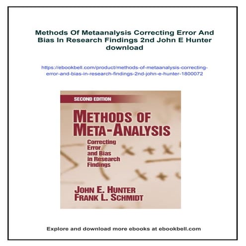 Methods Of Metaanalysis Correcting Error And Bias In Research Findings 2nd John E Hunter | PDF