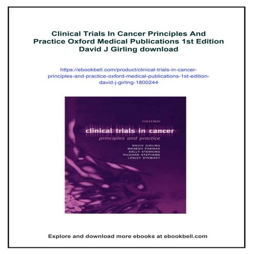 Clinical Trials In Cancer Principles And Practice Oxford Medical ...