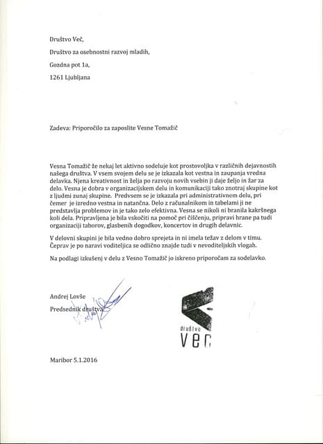 Priporočilo-Vesna Tomažič_Dcm | PDF