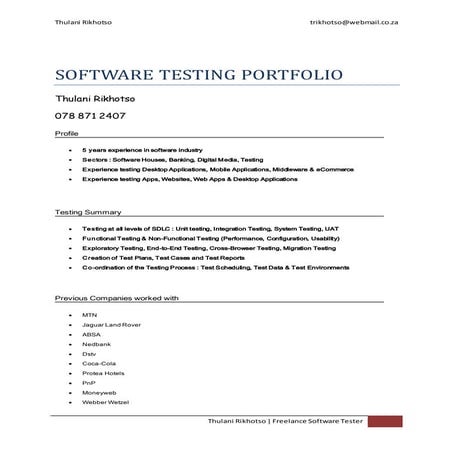 SOFTWARE TESTING PORTFOLIO | DOCX