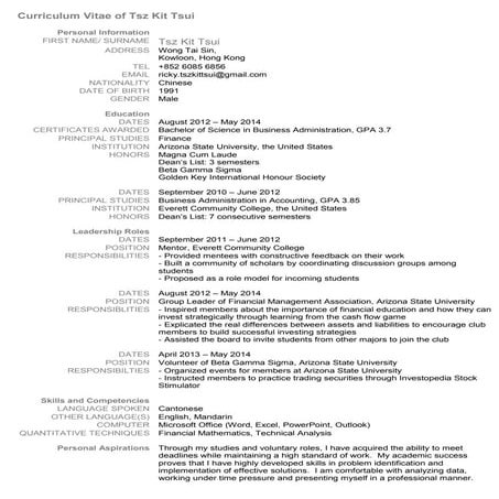 CVsept of Tsz Kit Tsui | PDF