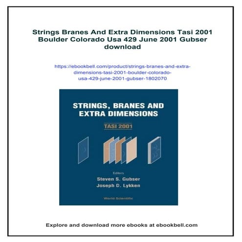 Strings Branes And Extra Dimensions Tasi 2001 Boulder Colorado Usa 429 ...