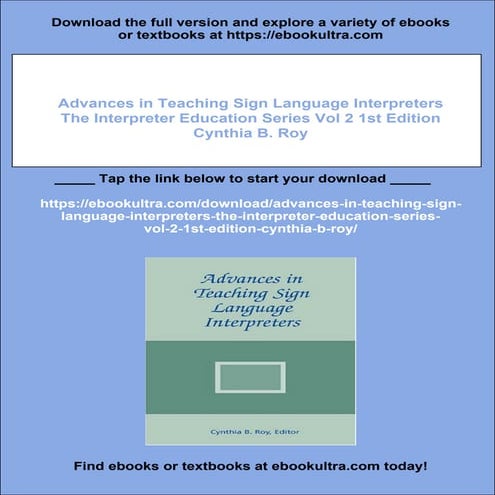 Advances in Teaching Sign Language Interpreters The Interpreter Education Series Vol 2 1st ...