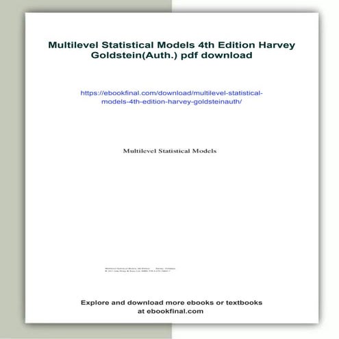 Multilevel Statistical Models 4th Edition Harvey Goldstein(Auth.) | PDF