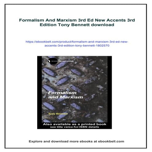 Formalism And Marxism 3rd Ed New Accents 3rd Edition Tony Bennett | PDF