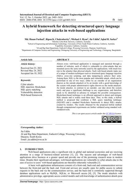 A Hybrid Framework For Detecting Structured Query Language Injection Attacks In Web Based