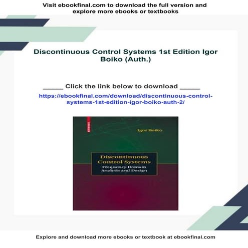 Discontinuous Control Systems 1st Edition Igor Boiko (Auth.) | PDF