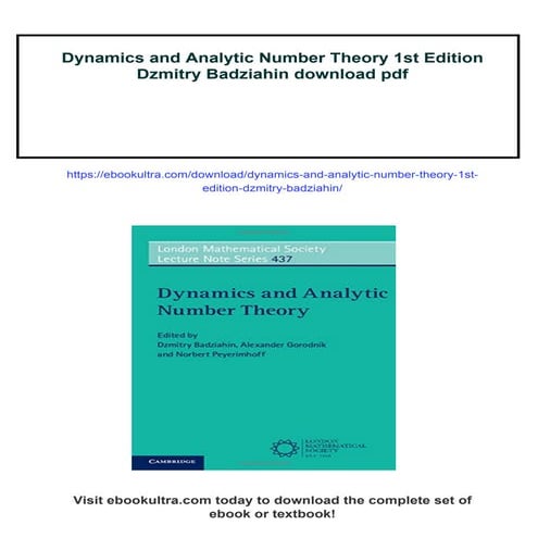 Dynamics and Analytic Number Theory 1st Edition Dzmitry Badziahin | PDF