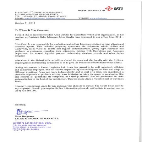 Anna Gawlik - reference letter UTi | PDF