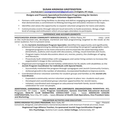 SUSAN KRONISH GROTENSTEIN Resume | PDF