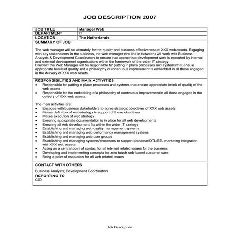 Job Description - Web Manager | PDF