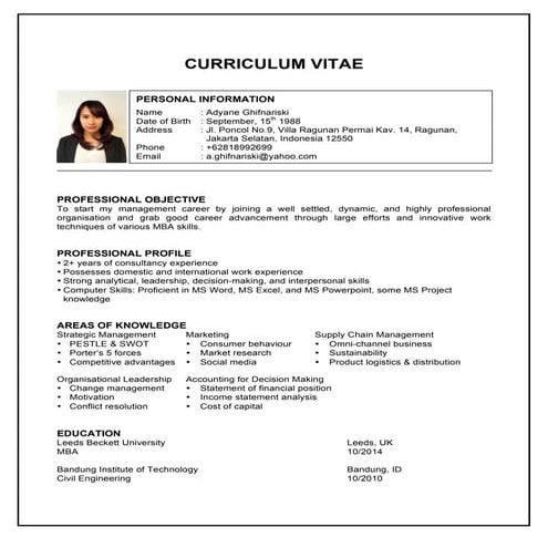 Adyane Ghifnariski - Curriculum Vitae (2015) | PDF