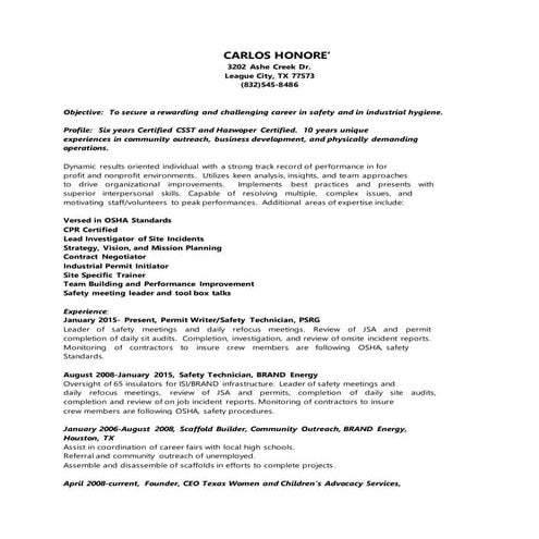 CARLOS HONORE resume | DOCX | Non-Profit Organizations | Industries