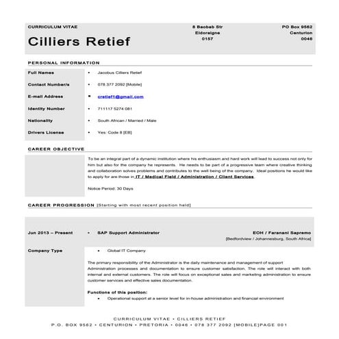 CV - JC Retief. | DOC
