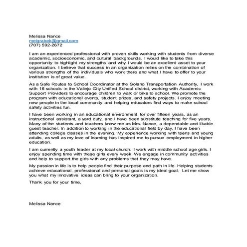 Cover letter Jan '16 | DOCX | Adult Education | Education