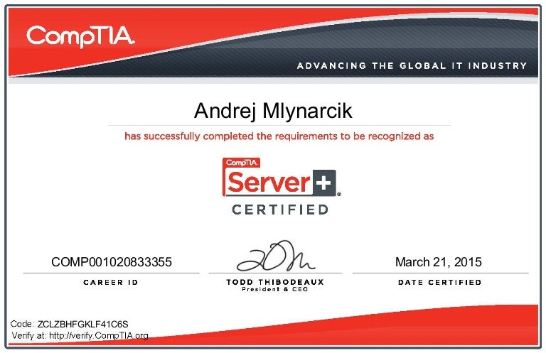 CompTIA Server+ certificate